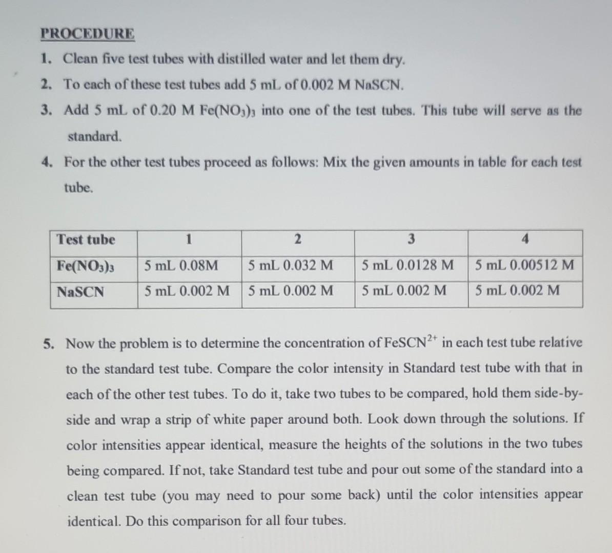 PROCEDURE 1. Clean five test tubes with distilled | Chegg.com