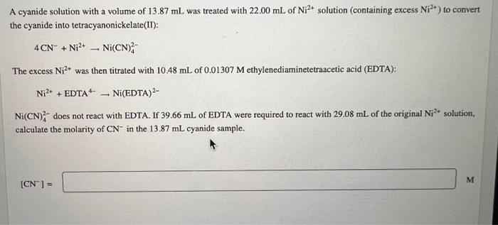 Solved A cyanide solution with a volume of 13.87 mL was | Chegg.com