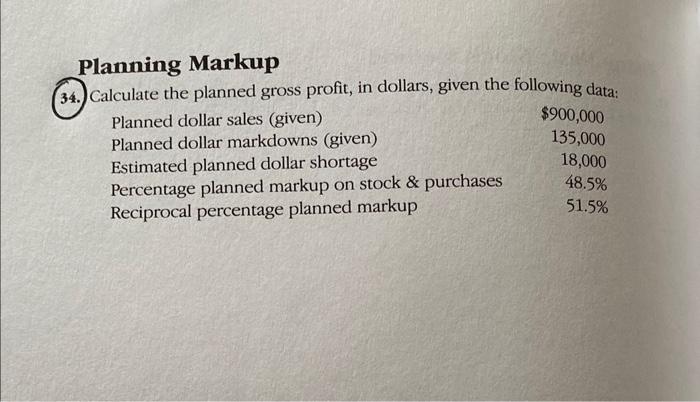 Solved Planning Markup | Chegg.com