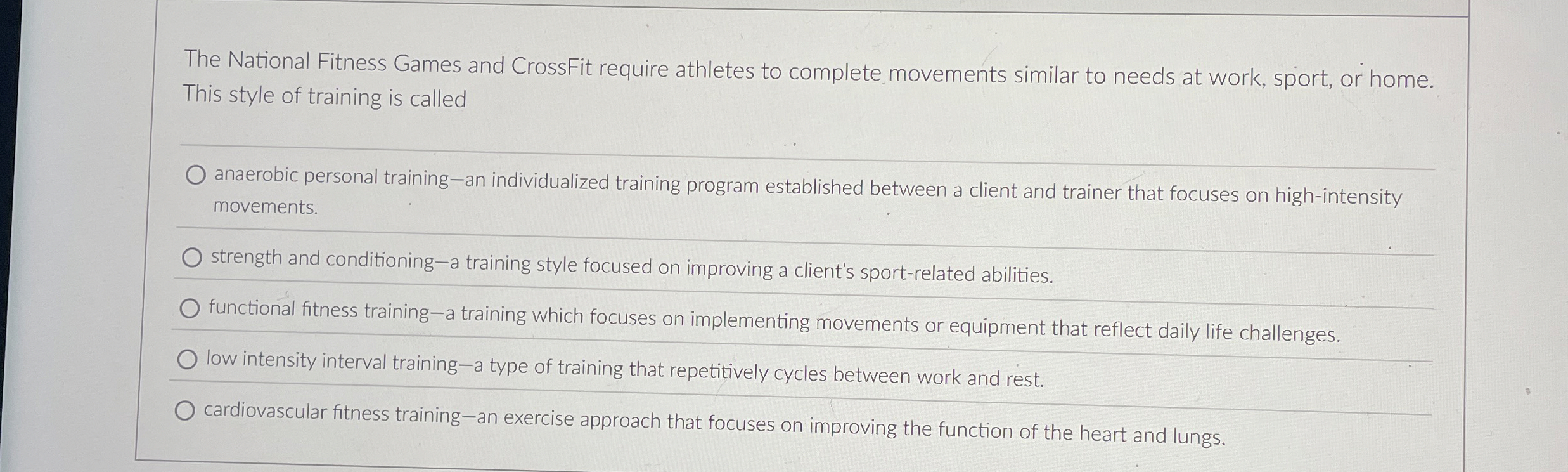 Solved The National Fitness Games and CrossFit require | Chegg.com