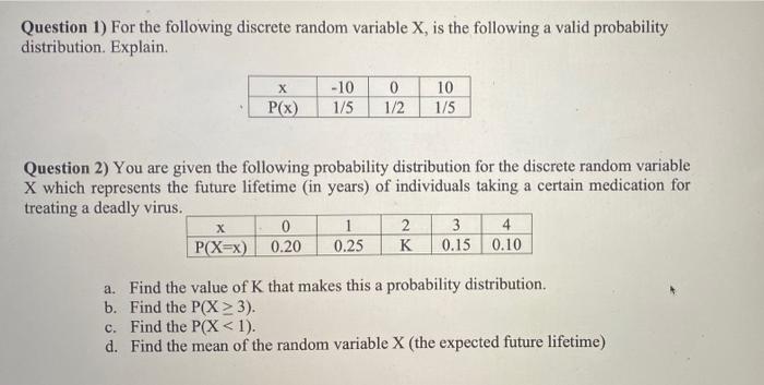 Solved Question 1) For the following discrete random | Chegg.com