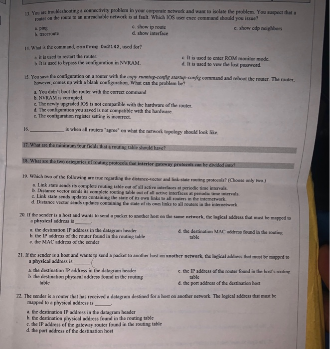 Solved troubleshooting a connectivity problem in your | Chegg.com