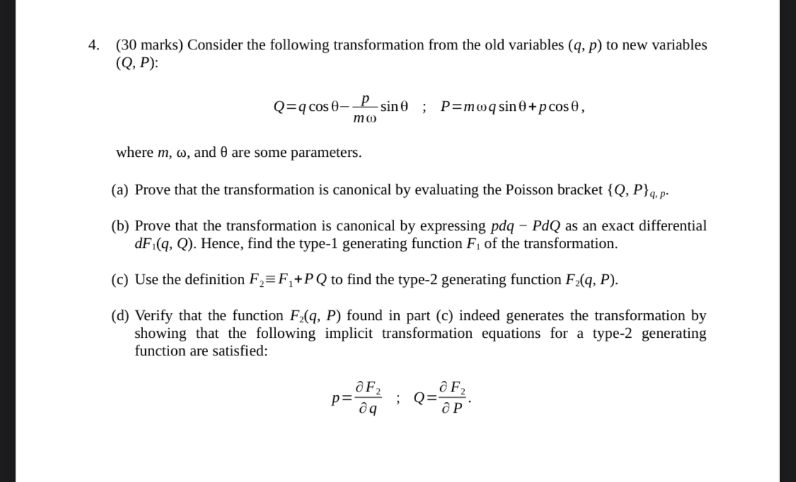 Solved (30 ﻿marks) ﻿Consider the following transformation | Chegg.com