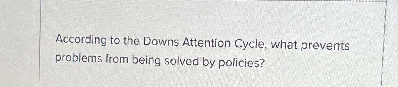 Solved According to the Downs Attention Cycle, what prevents | Chegg.com