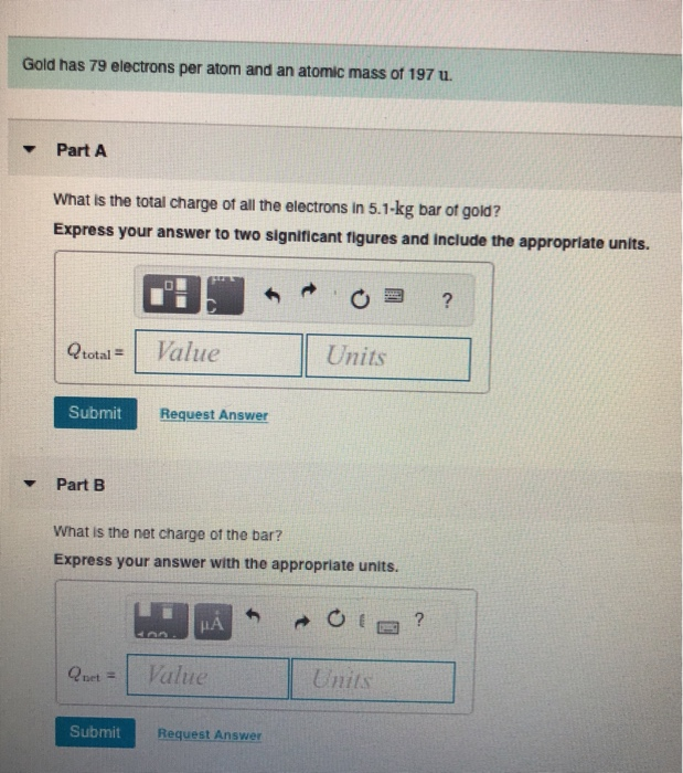 Solved Gold has 79 electrons per atom and an atomic mass of | Chegg.com