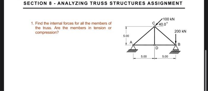 Solved SECTION 8 - ANALYZING TRUSS STRUCTURES ASSIGNMENT 1. | Chegg.com