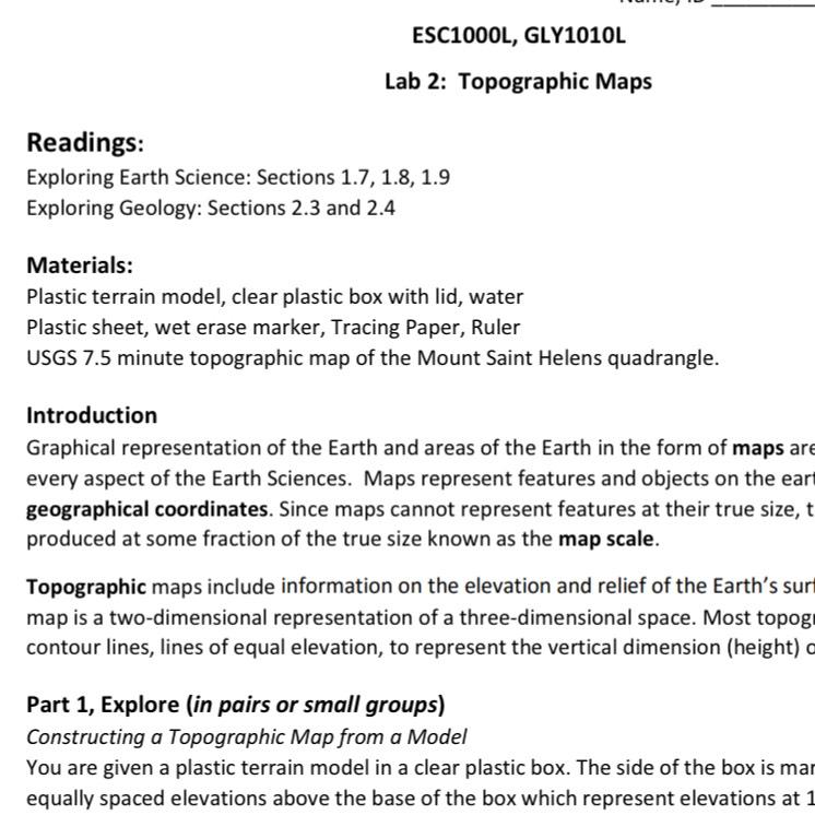 Solved ESC1000L, ﻿GLY1010LLab 2: Topographic | Chegg.com