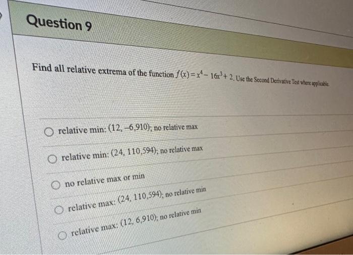 Solved Find all relative extrema of the function | Chegg.com