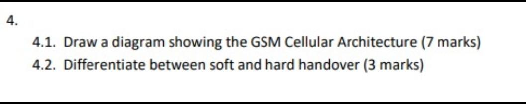 Solved 4.1. Draw a diagram showing the GSM Cellular | Chegg.com