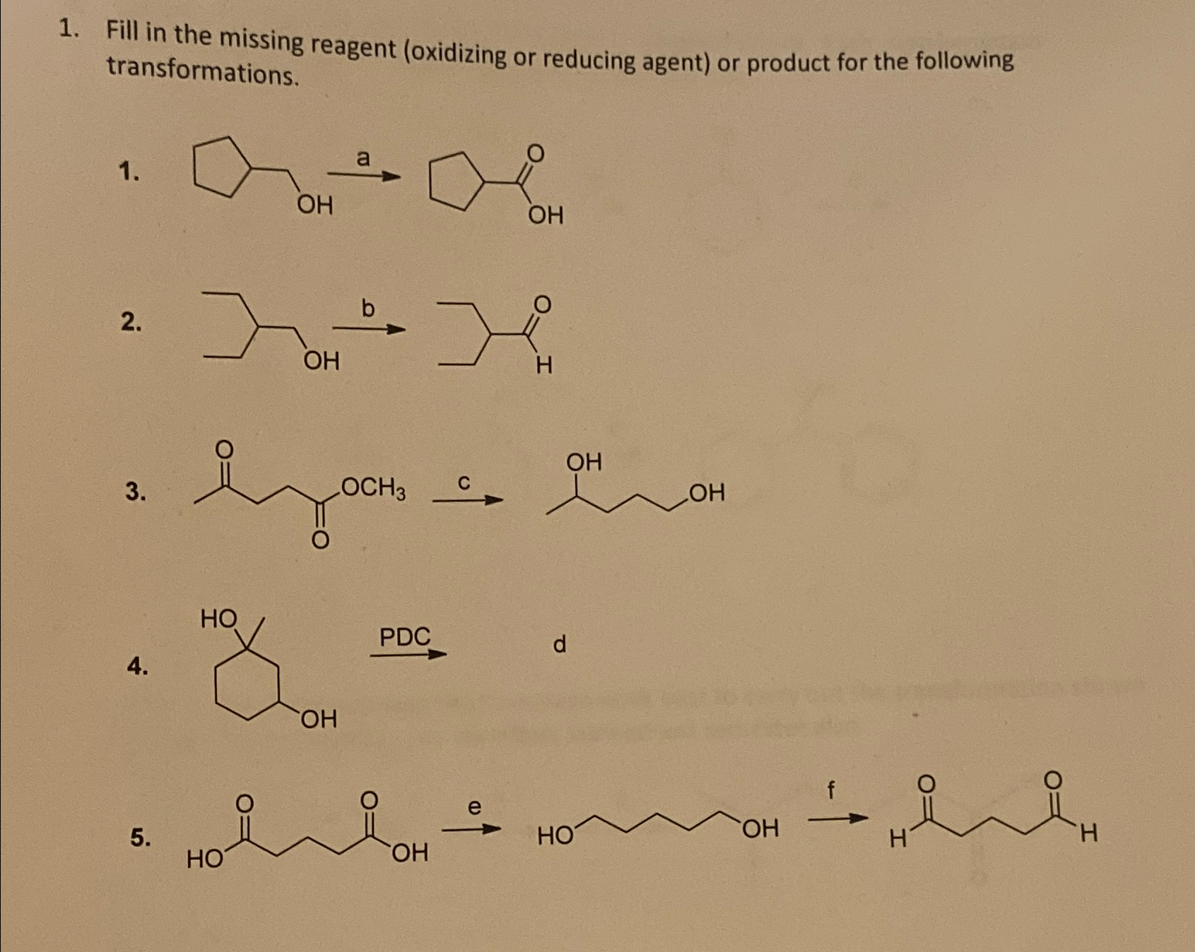 Fill in the missing reagent (oxidizing or reducing | Chegg.com