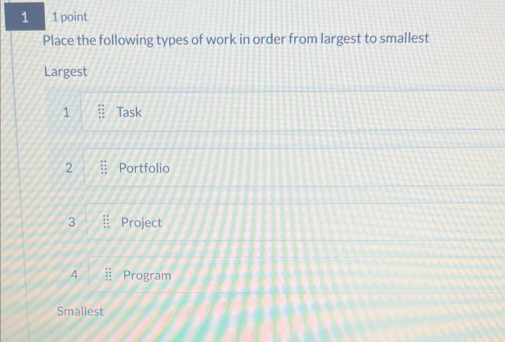 Solved 11 ﻿pointPlace the following types of work in order | Chegg.com