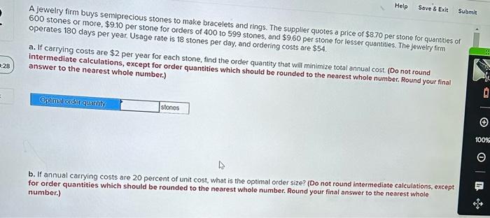 Solved A jewelry firm buys semiprecious stones to make | Chegg.com