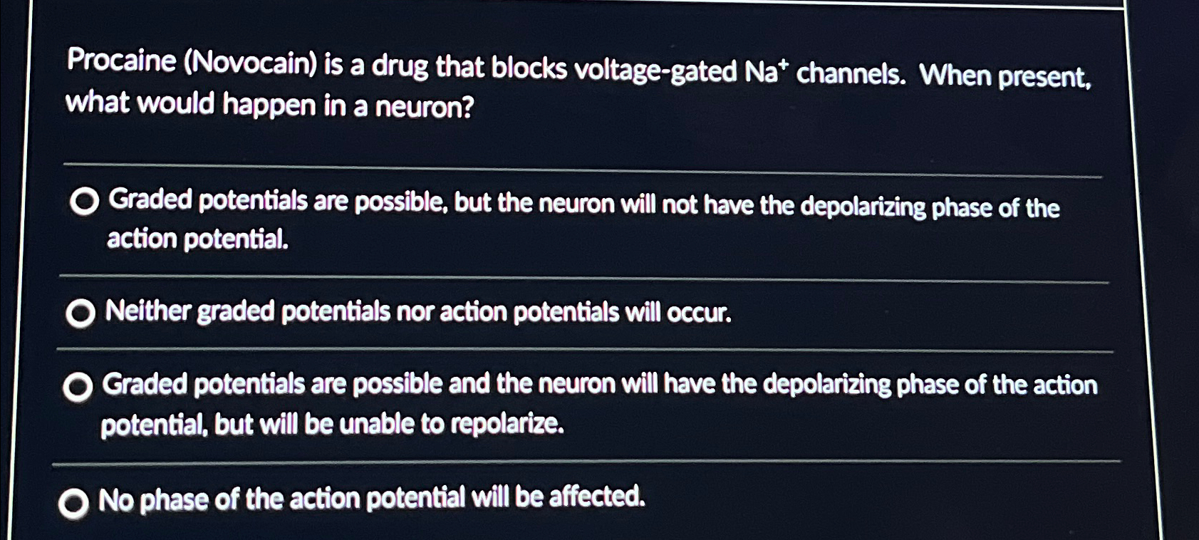 Solved Procaine (Novocain) ﻿is a drug that blocks | Chegg.com
