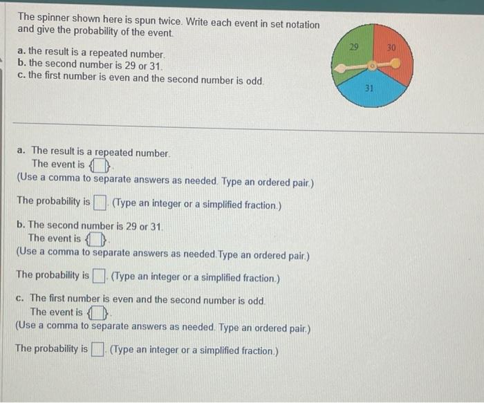 Solved The spinner shown here is spun twice. Write each | Chegg.com