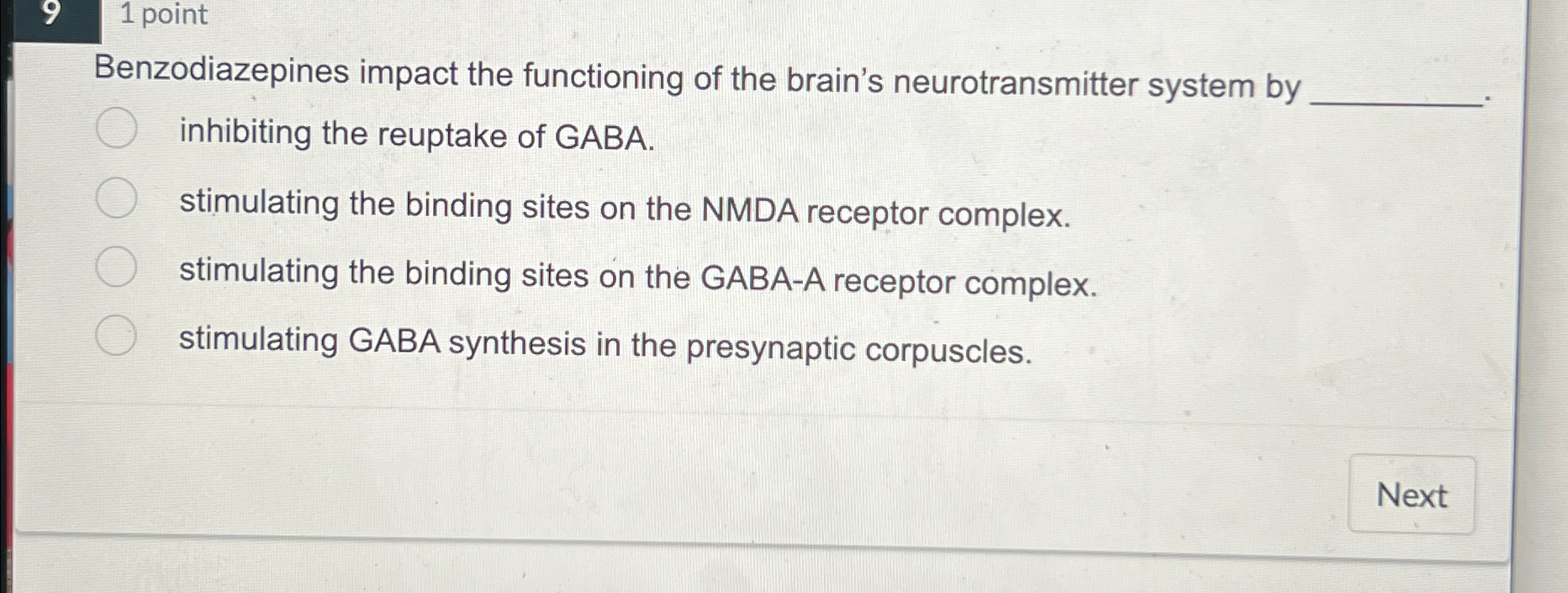 Solved 1 ﻿pointBenzodiazepines impact the functioning of the | Chegg.com