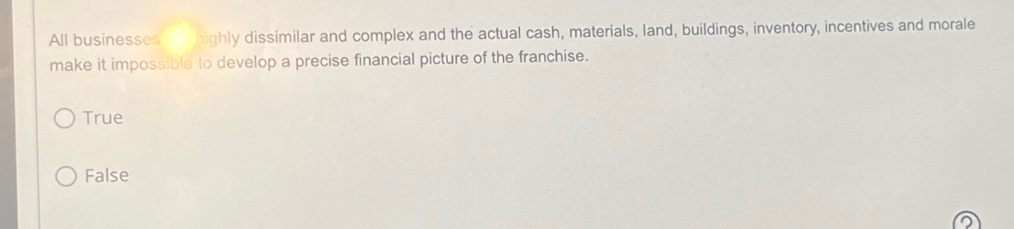 Solved All businesses ighly dissimilar and complex and the | Chegg.com