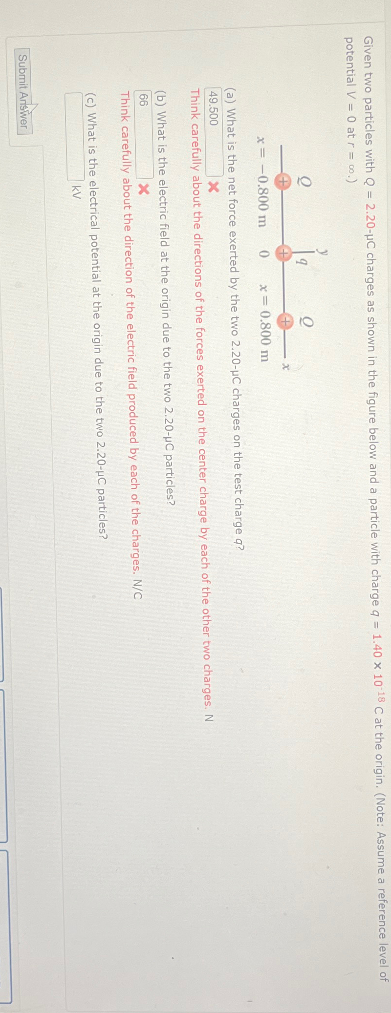 Solved Given two particles with Q=2.20-μC ﻿charges as shown | Chegg.com