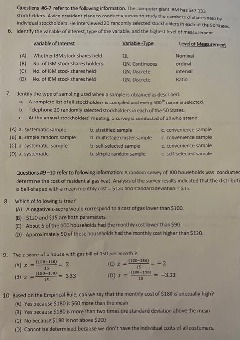 Solved Questions #6-7 refer to the following information. | Chegg.com