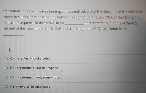 Solved translation initiation involves binding of the small | Chegg.com