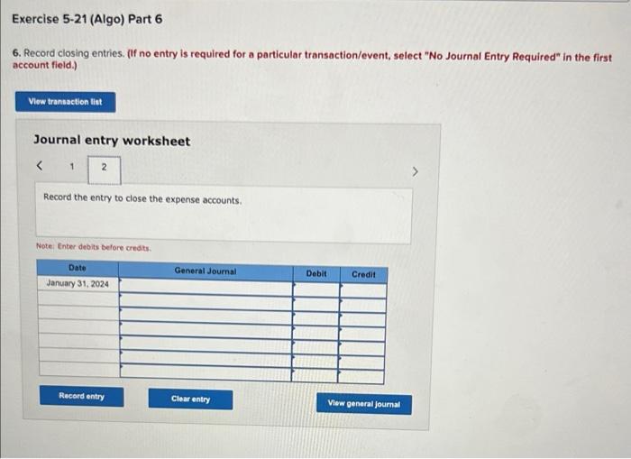 Solved Required information Exercise 5-21 (Algo) Complete | Chegg.com
