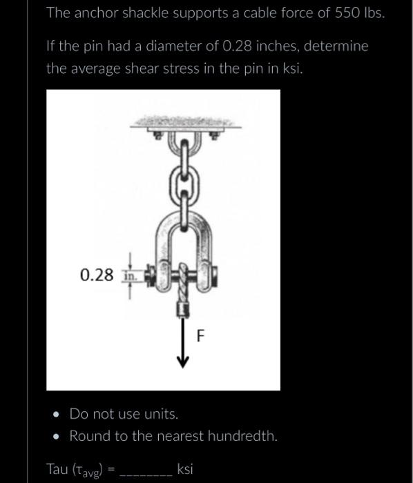 Solved The anchor shackle supports a cable force of 550lbs. | Chegg.com