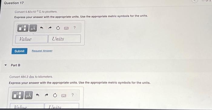 Solved Convert 5.82×10−5 L to picoliters. Express your | Chegg.com