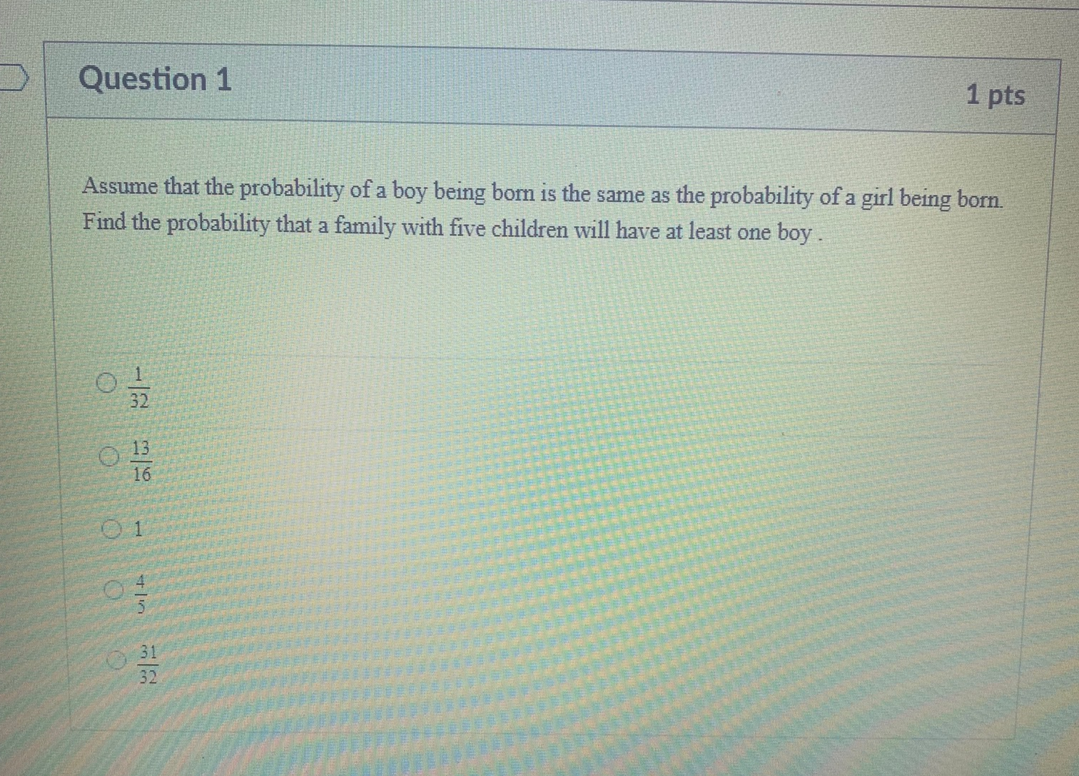 Solved Question 1 ﻿Assume that the probability of a boy | Chegg.com