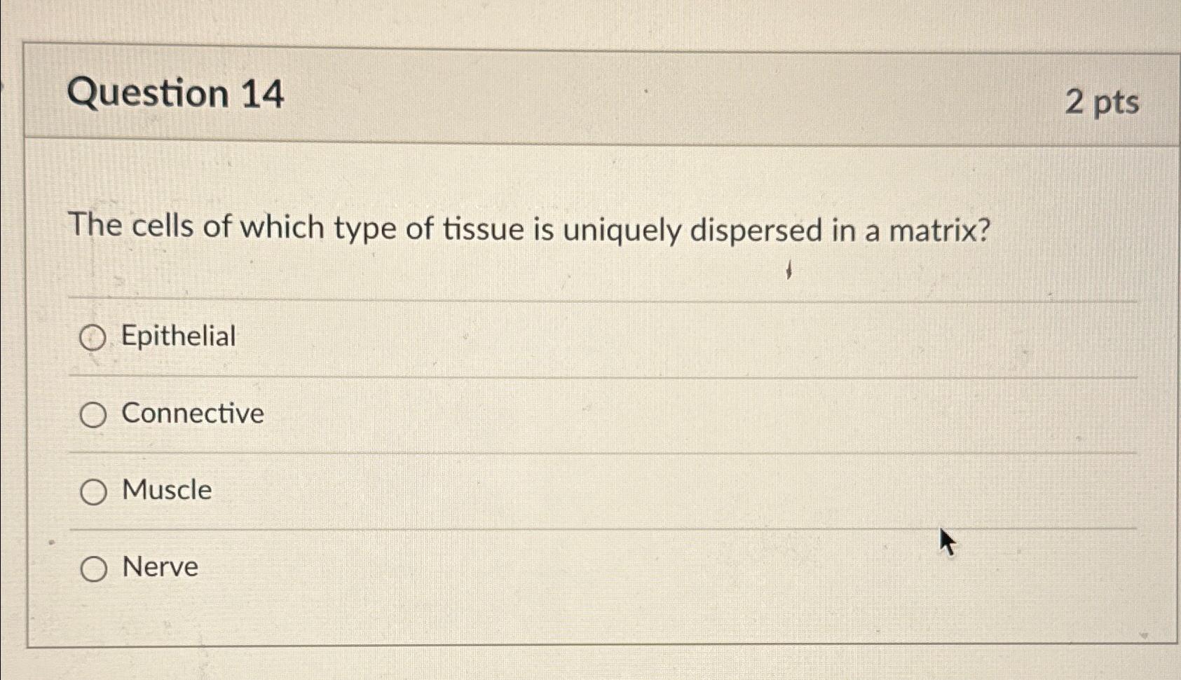 Solved Question 142 ﻿ptsThe cells of which type of tissue is | Chegg.com