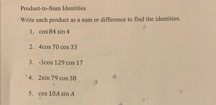 Solved Product-to-Sum Identities Write each product as a sum | Chegg.com