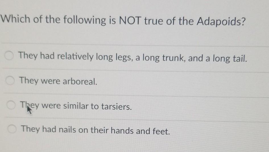 Solved Which of the following is NOT true of the Adapoids? | Chegg.com