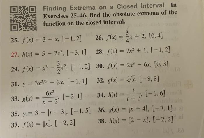Solved Finding Extrema on a Closed Interval In Exercises | Chegg.com