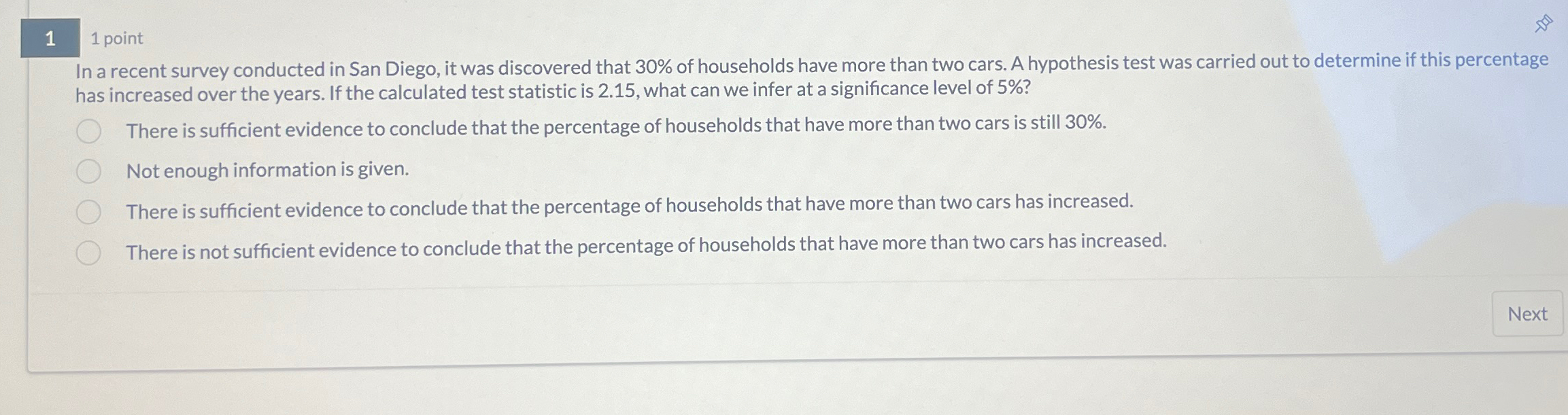 Solved 11 ﻿pointIn a recent survey conducted in San Diego, | Chegg.com
