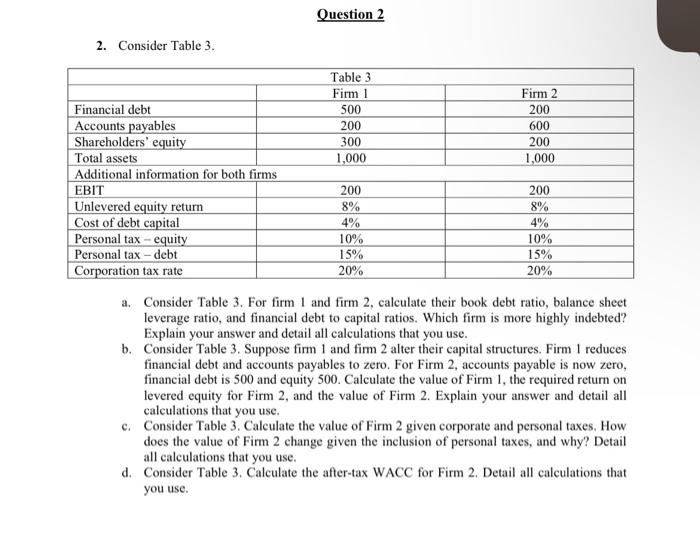 Solved Question 2 2. Consider Table 3 . a. Consider Table 3. | Chegg.com