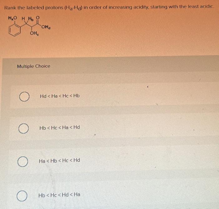Solved Rank the labeled protons (HaHd) in order of | Chegg.com