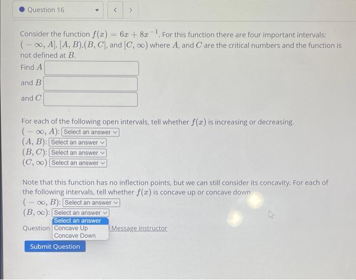Solved Consider the function f(x)=6x+8x−1. For this function | Chegg.com