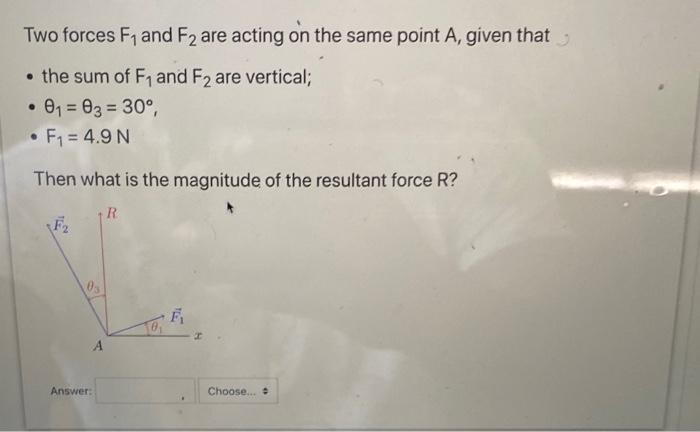 Solved Two forces F1 and F2 are acting on the same point A, | Chegg.com