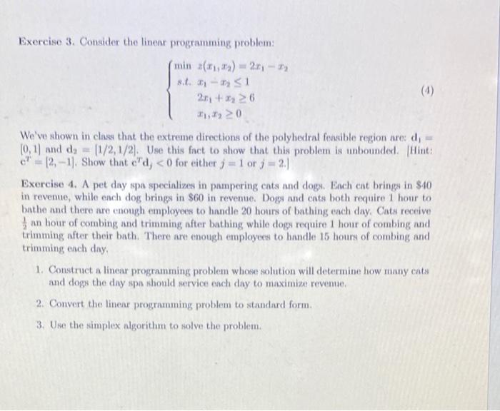 Solved Exercise 3. Consider the linenr programming problem: | Chegg.com