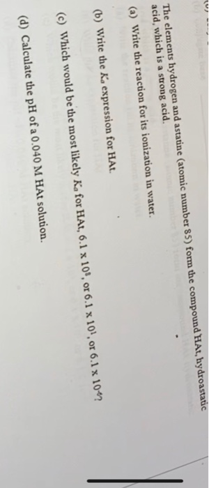 Solved The elements hydrogen and astatine (atomic number 85) | Chegg.com