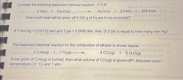 Solved Consider the following balanced chemical reaction: | Chegg.com