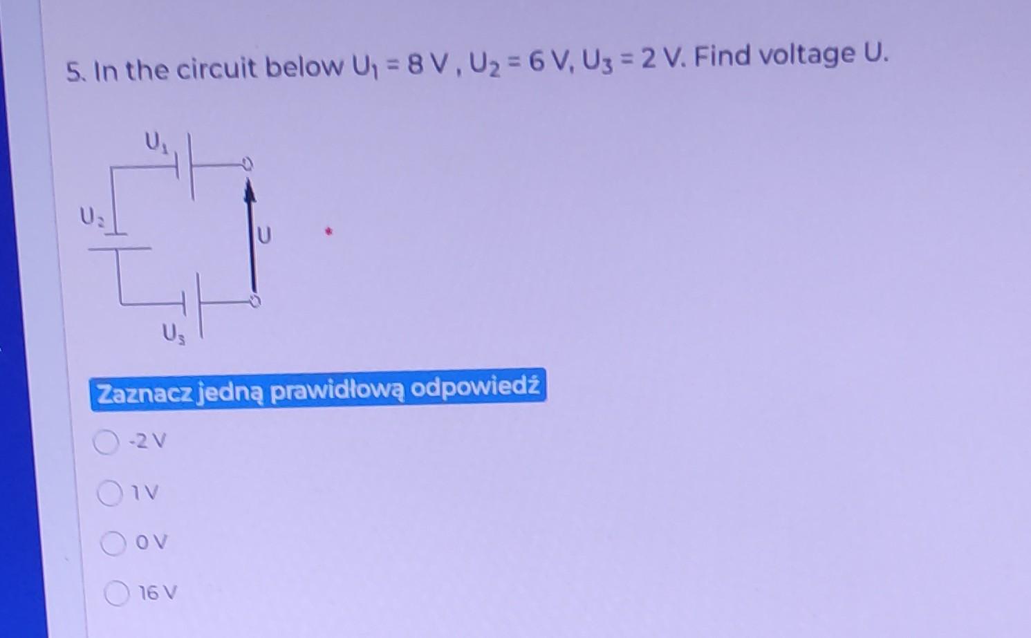 Solved 5. In the circuit below U1=8 V,U2=6 V,U3=2 V. Find | Chegg.com