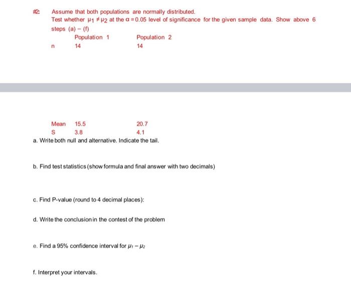 Solved 拸 Assume that both populations are normally | Chegg.com