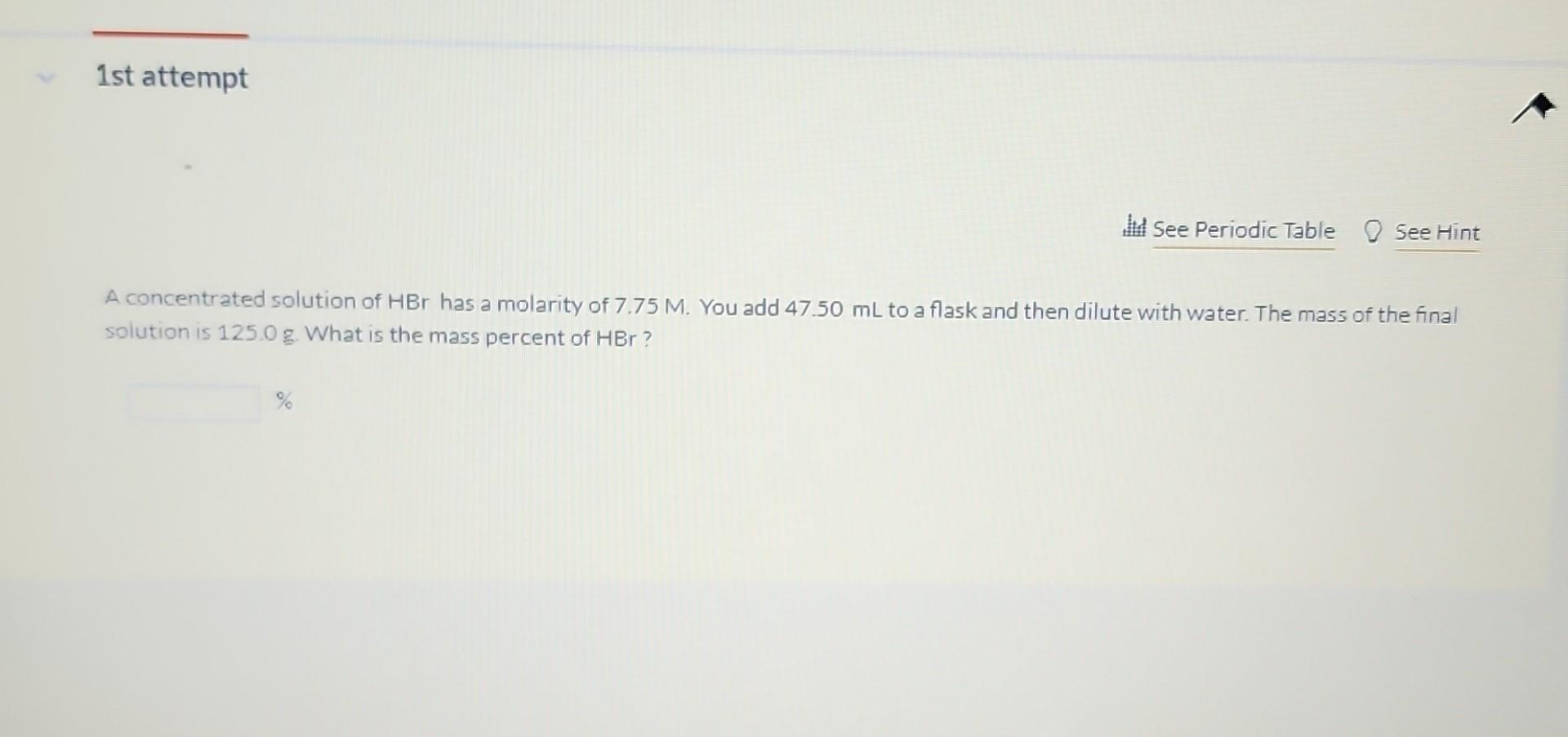 Solved A concentrated solution of HBr has a molarity of | Chegg.com