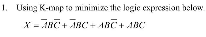Solved Using K-map to minimize the logic expression below. | Chegg.com