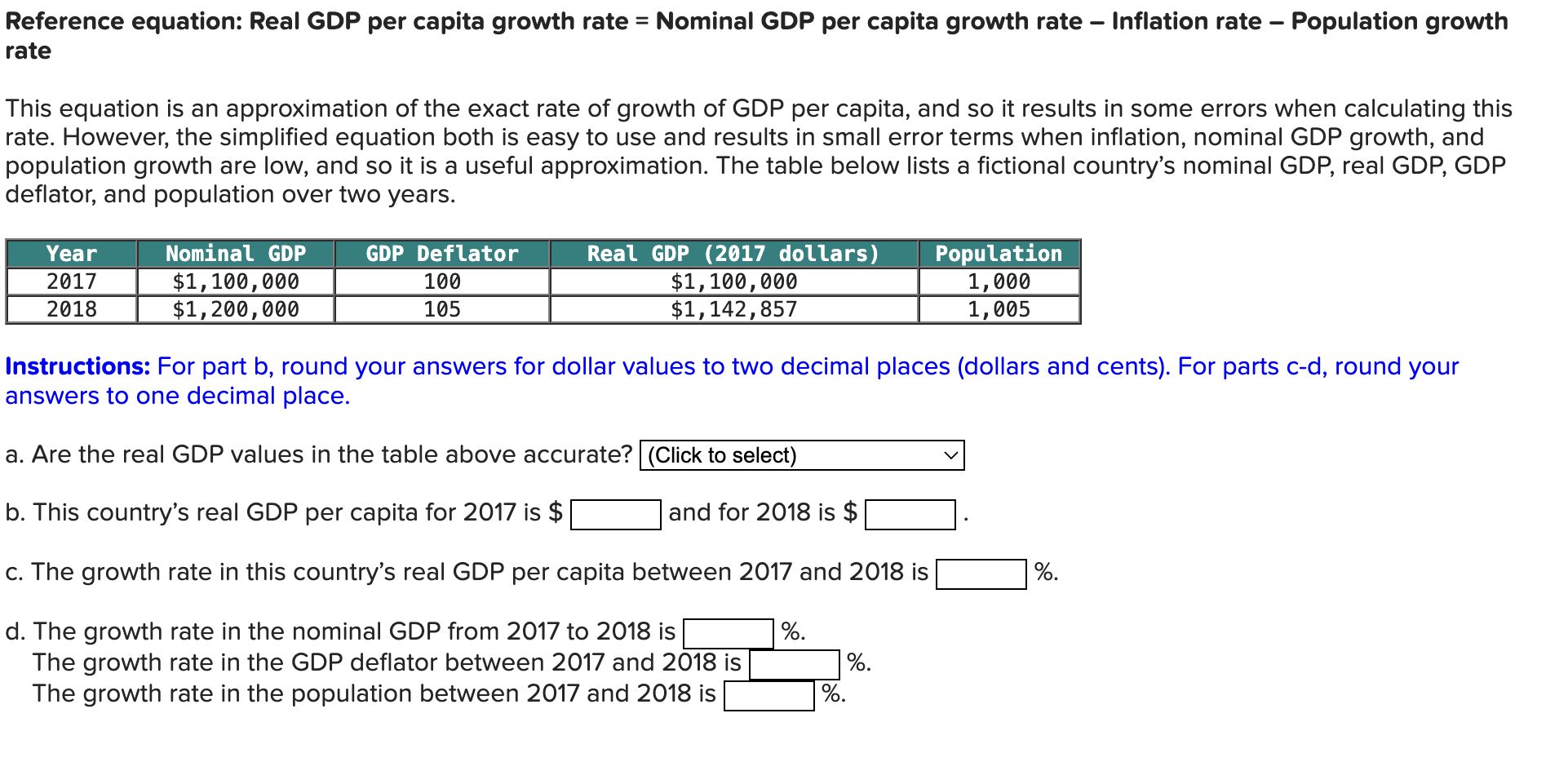 Solved Reference equation: Real GDP per capita growth rate | Chegg.com