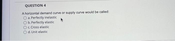 Solved QUESTION 4 A horizontal demand curve or supply curve | Chegg.com