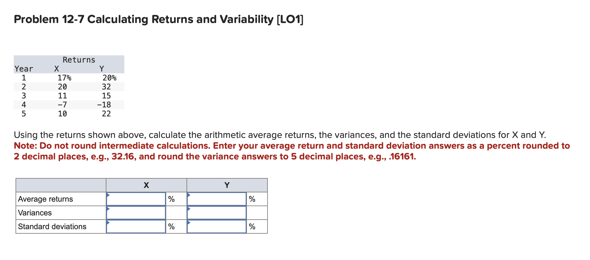 Solved Problem 12-7 ﻿Calculating Returns and Variability | Chegg.com