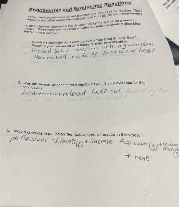 Solved Endothermic and Exothermic Reactions Some chemical | Chegg.com