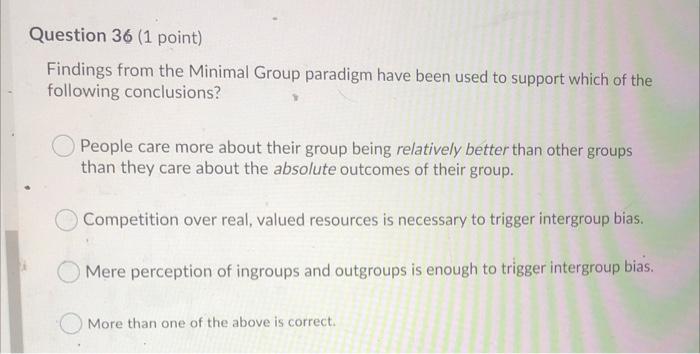 Solved Question 36 (1 point) Findings from the Minimal Group | Chegg.com