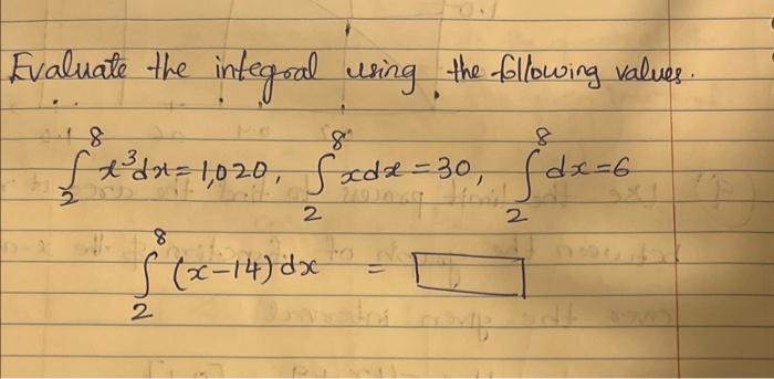 Solved Evaluate the integral using the following values. | Chegg.com