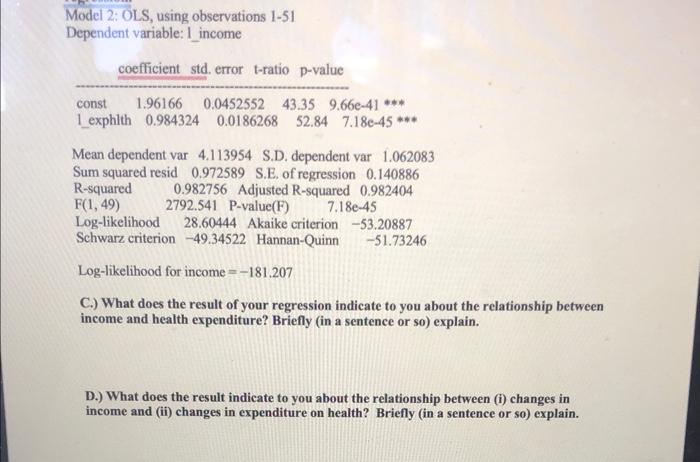 Solved Model 2: OLS, using observations 1-51 Dependent | Chegg.com